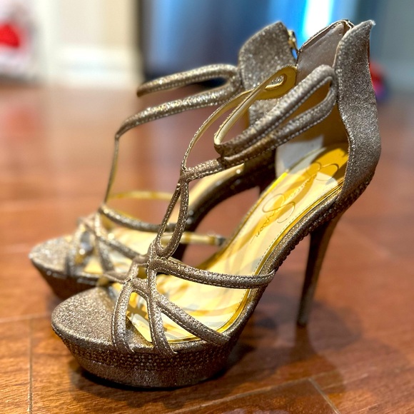 Jessica Simpson | Shoes | Jessica Simpson Gold Glitter Zip Up Stiletto ...